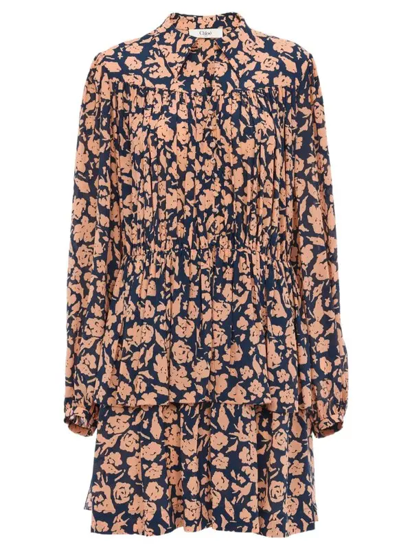 Chloé Long Sleeve Floral Print Dress - Blue-pink