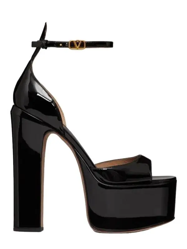 Valentino Garavani Tan-go Patent Leather Platform Sandals - Black