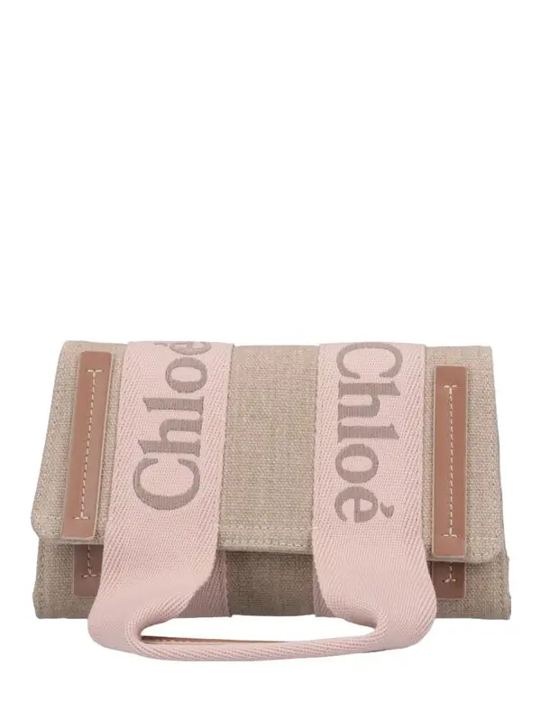 Chloé Logo Embroidered Flap Shoulder Bag - Nude