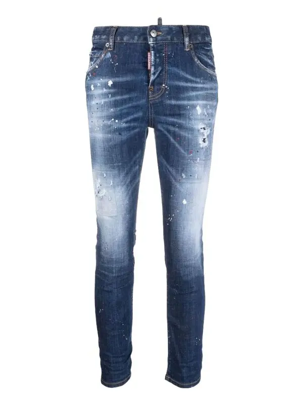 Dsquared2 Paint Splatter Distressed Skinny Jeans - Blue