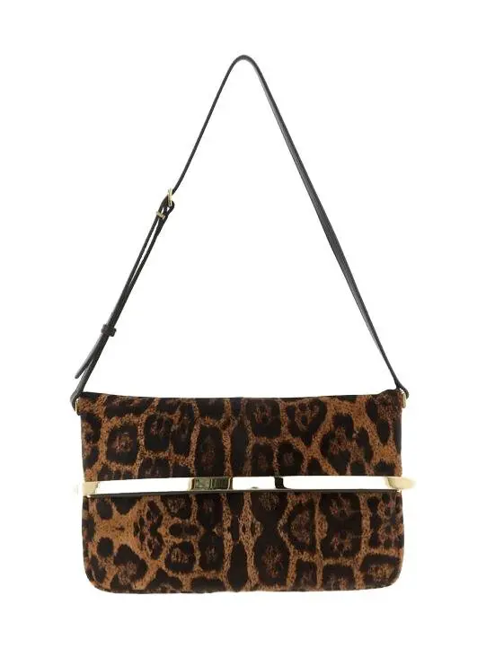 TOD'S Animal-print Clutch Bag With Gold Tone Metal Strip - Black