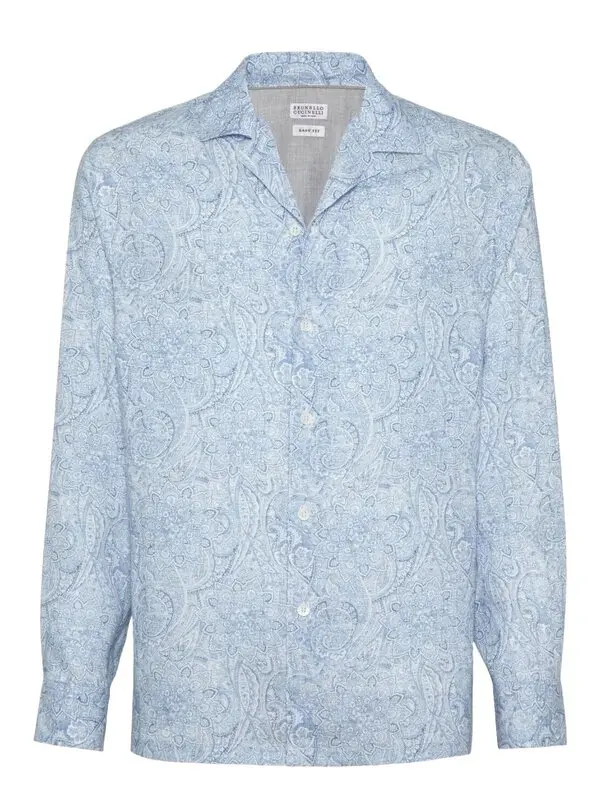 Brunello Cucinelli Long-sleeved Curved Hem Shirt - Blue