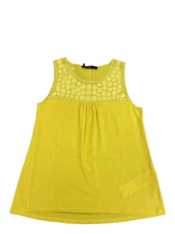 Max Mara Sleeveless Crewneck Top With Embellished Yoke - Yellow