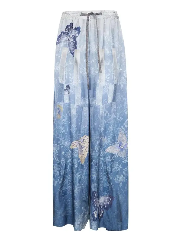 PIERRE-LOUIS MASCIA Printed Wide Leg Pants - Blue