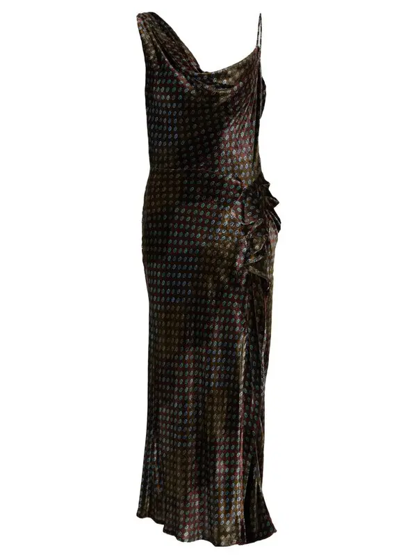 Dries Van Noten Asymmetrical Midi Dress With Geometric Print - Black