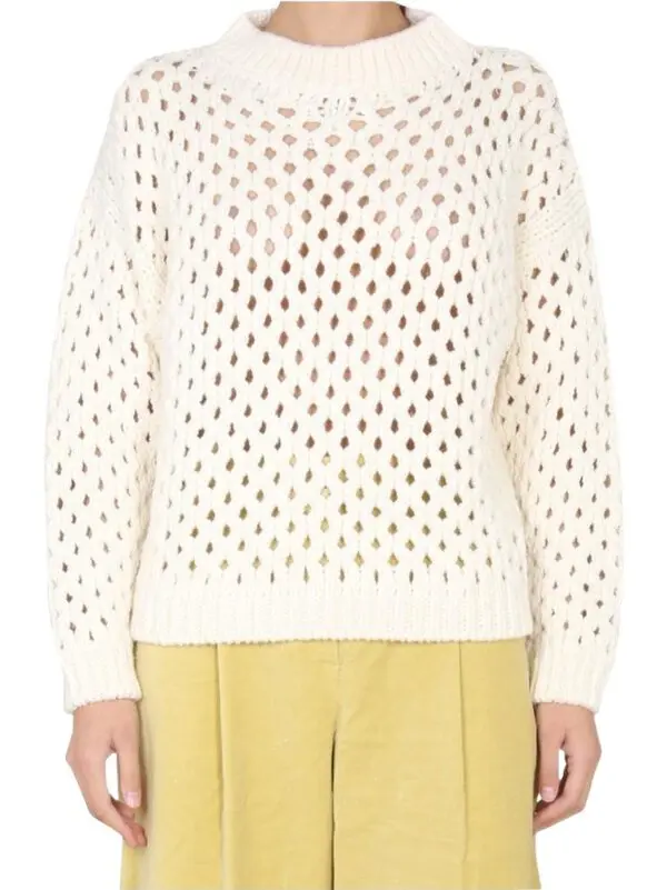 ALYSI Long Sleeved Knitted Jumper With Cut-out Detailing - Beige
