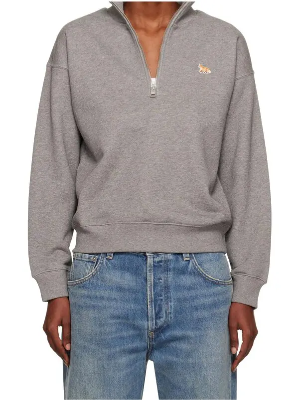 Maison Kitsuné Half-zip Sweatshirt With Fox Patch - Gray