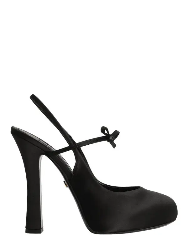 Dolce & Gabbana Bow Detailed Satin Platform Slingback Pumps - Black