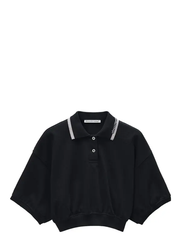 Alexander Wang Cropped Polo Shirt With Engineered Knit Collar - Black