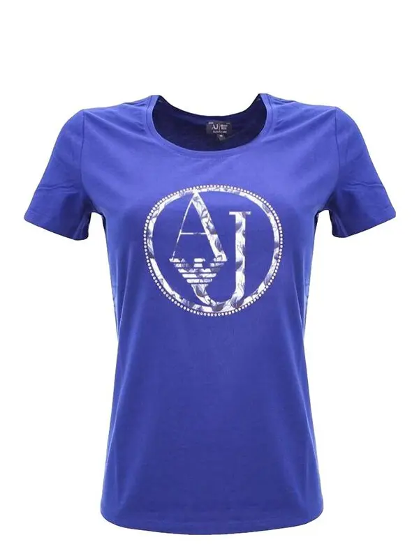 Emporio Armani Round Neck Short Sleeve Logo T-shirt - Blue