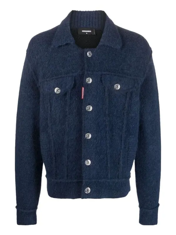 Dsquared2 Ribbed Knit Buttoned Jacket - Blue
