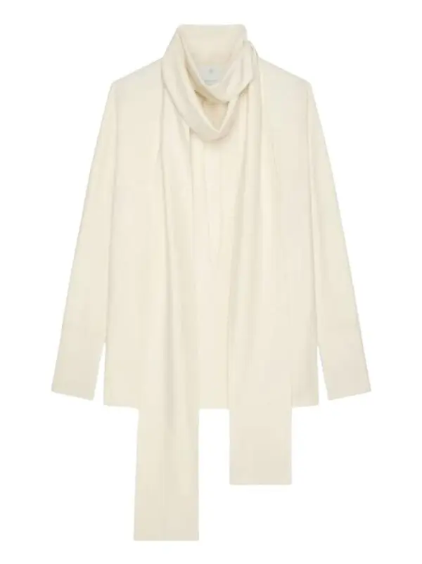 Givenchy Long Sleeved Silk Blouse With Lavalliere Collar - White