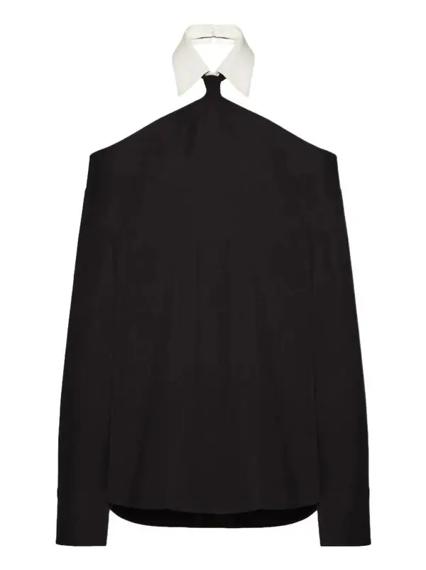 Valentino Garavani Long-sleeve Silk Blouse With Contrast Collar - Black