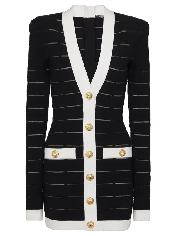 Balmain Embellished Knitted Mini Dress - Black