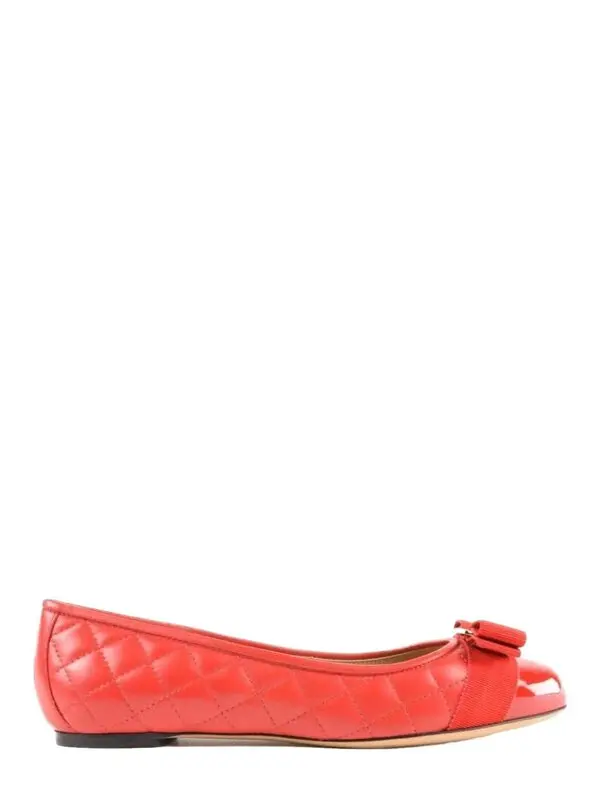 FERRAGAMO Quilted Ballet Flats With Bow Detailing - Orange