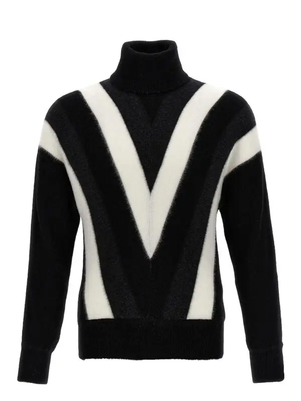 Saint Laurent And Natural Wool Turtleneck Long-sleeved Jumper - Black