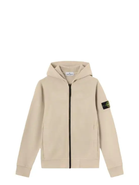 Stone Island Hooded Zip-up Sweatshirt With Ribbed Details - Sand-colored