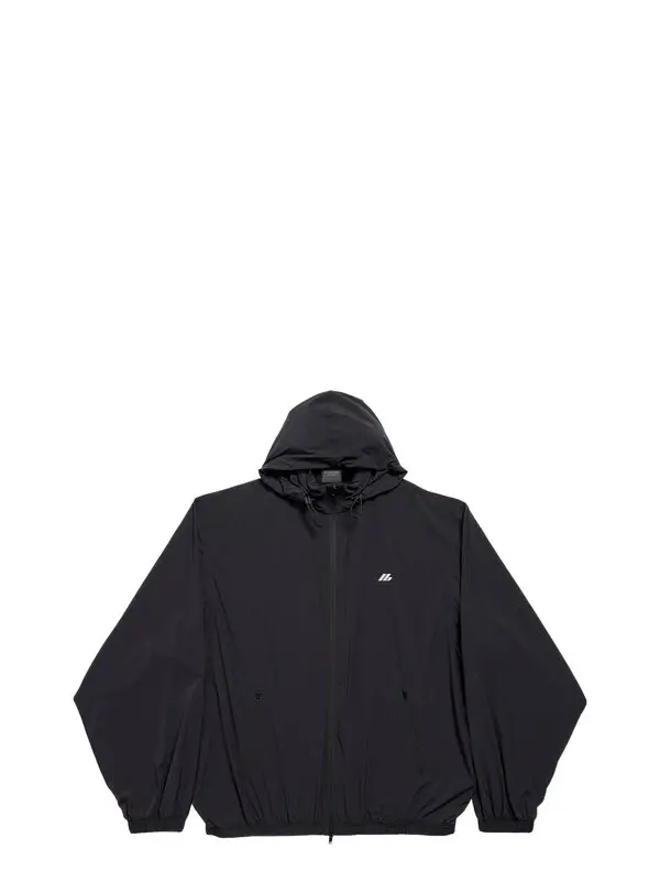 Balenciaga Activewear Logo Printed Windbreaker Jacket - Black