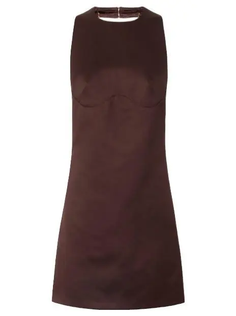 Elisabetta Franchi Duchess Satin Halter Neck Mini Dress With Logo Necklace - Cocoa