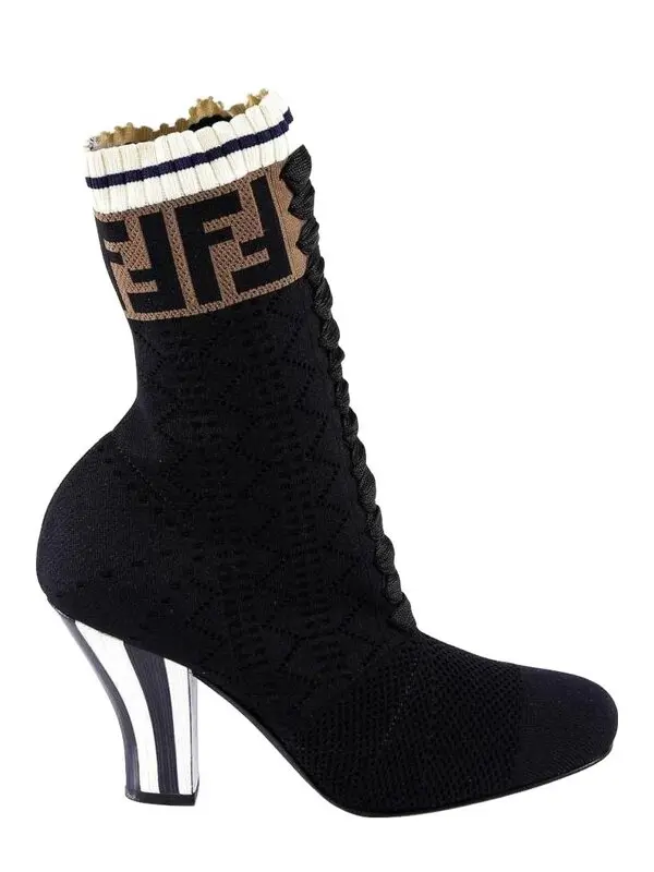 Fendi Knitted Ankle Boots With Vintage Logo Detailing - Black