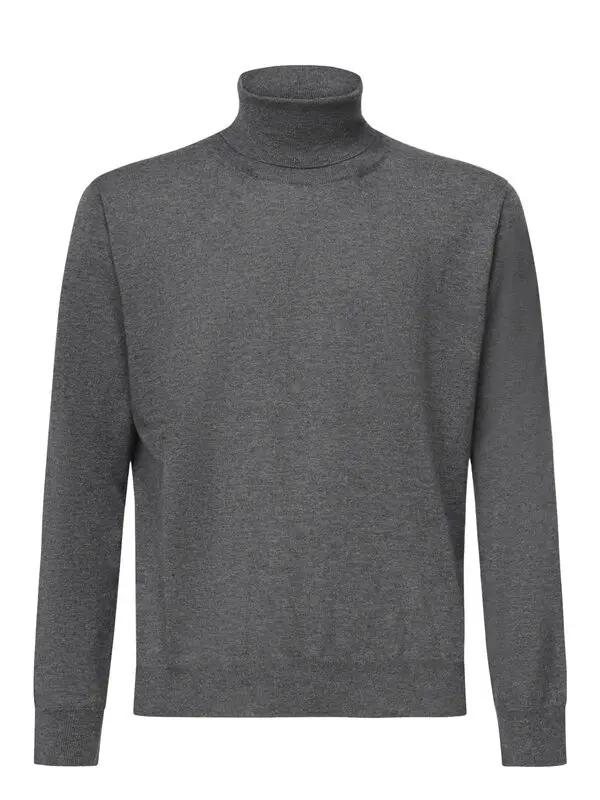 Eleventy Ribbed Cashmere Knitwear With High Collar And Lace Trim - Black