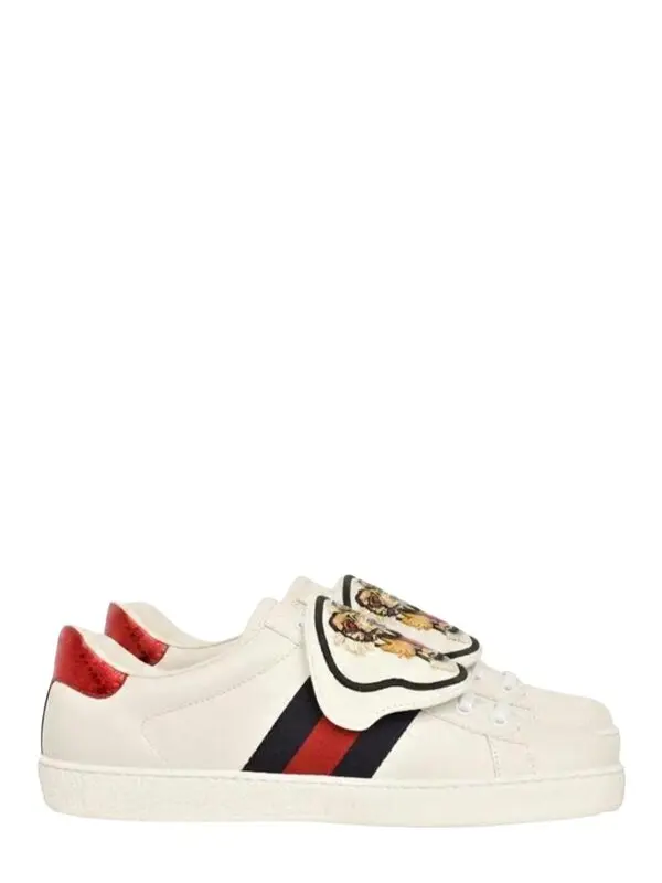 Gucci Tiger Embellished Leather Sneakers - White
