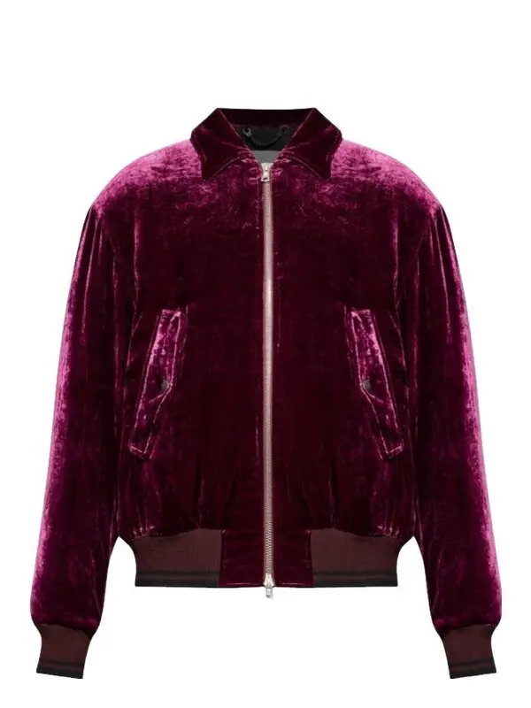 Dries Van Noten Long Sleeve Velvet Bomber Jacket - Brown