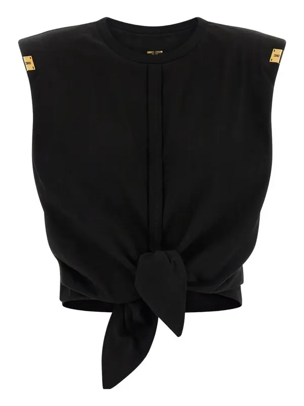 Elisabetta Franchi Sleeveless Knitted Crop Top With Metal Logo Detail - Black