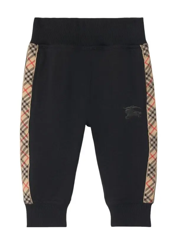 Burberry Jersey Track Pants With Checked Sides - Black