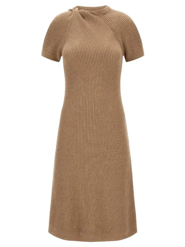 Stella McCartney Ribbed Knit Dress With Twisted Detail - Brown