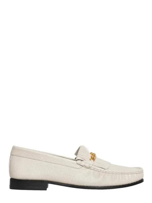 Celine Luco Loafer With Fringes In Lizard Stamped Calfskin - Light Brown