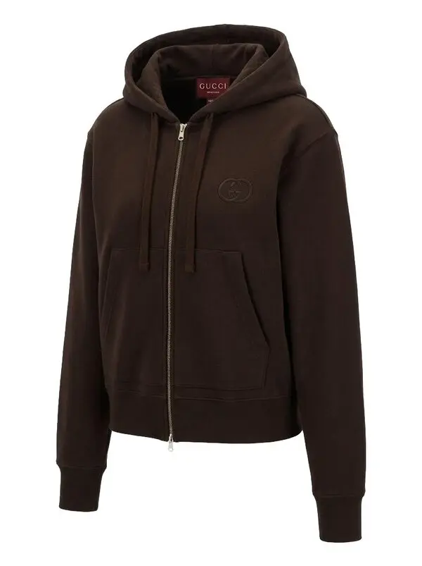 Gucci Brushed Cotton Jersey Zip Sweatshirt - Dark Brown