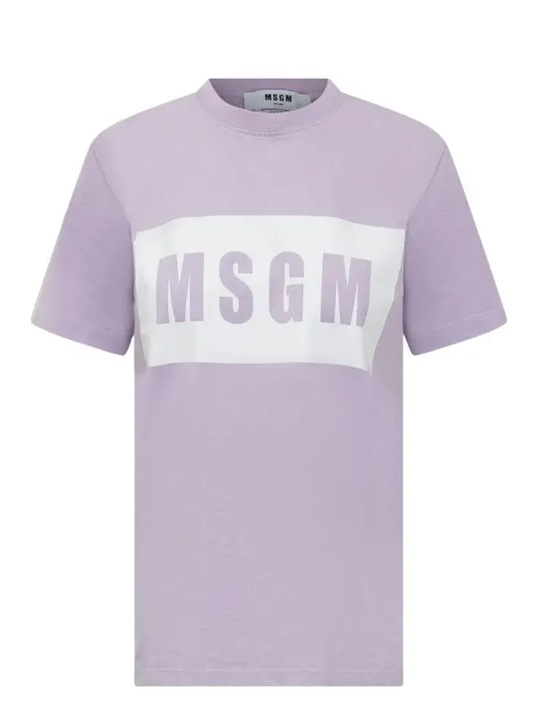 MSGM Logo Print Cotton T-shirt - Purple