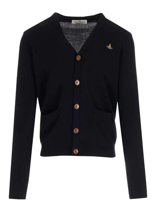 VIVIENNE WESTWOOD Orb Logo Embroidered V-neck Cardigan - Black