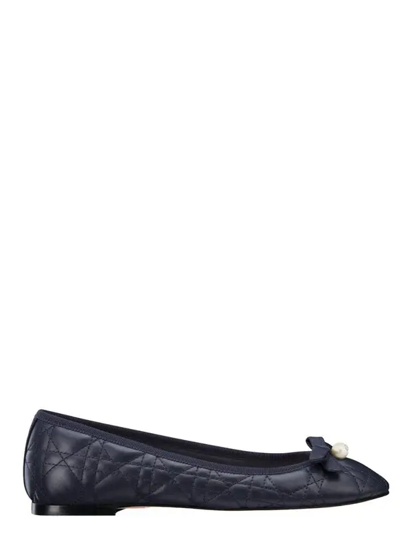 Dior Ballet Flats With Bow Detailing And Pearl Embellishment - Dark Blue