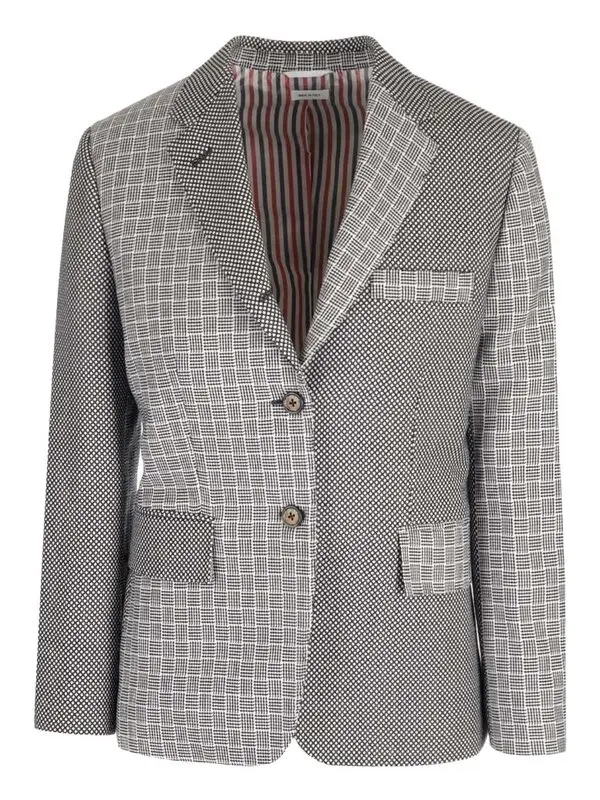 Thom Browne Single Breasted Contrasted Prints Blazer - Gray