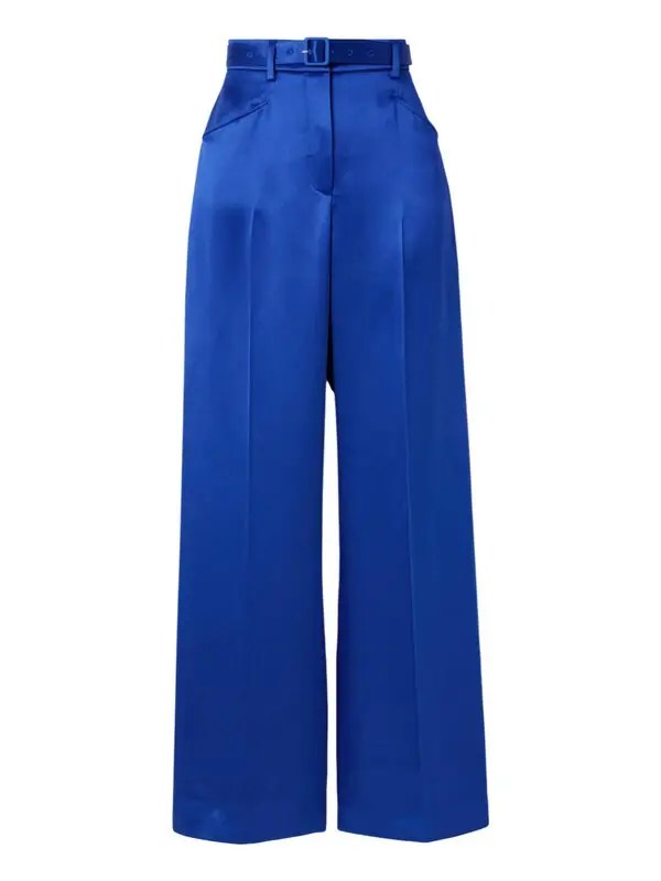 Gabriela Hearst Norman Belted Silk-satin Straight-leg Pants - Cobalt Blue