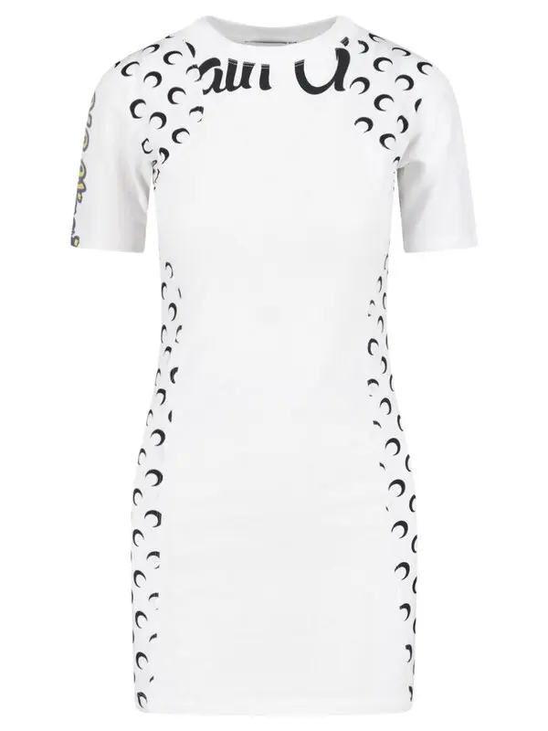 MARINE SERRE Graphic Print Mini Dress - White