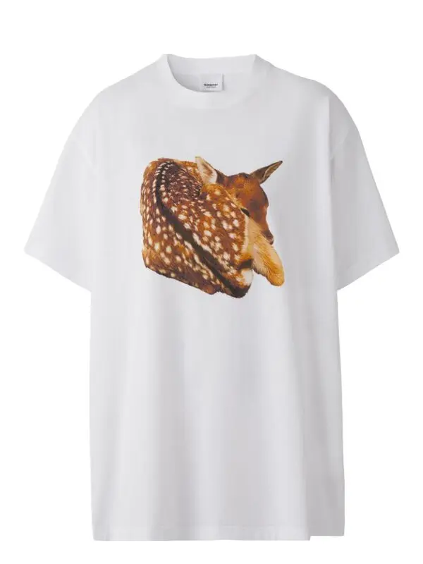 Burberry Deer Print Cotton T-shirt - White