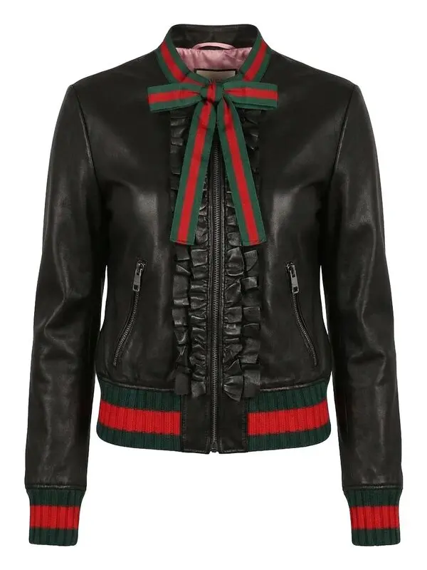 Gucci Leather Knot Detailed Bomber Jacket - Black