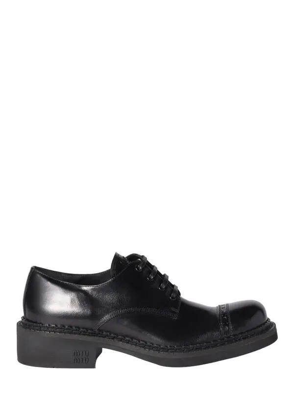 Miu Miu Leather Round-toe Brogues - Black