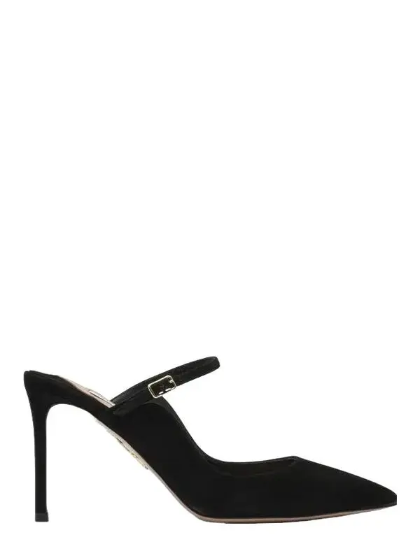 AQUAZZURA Suede Pointed Toe Stiletto Pumps With Ankle Strap - Black