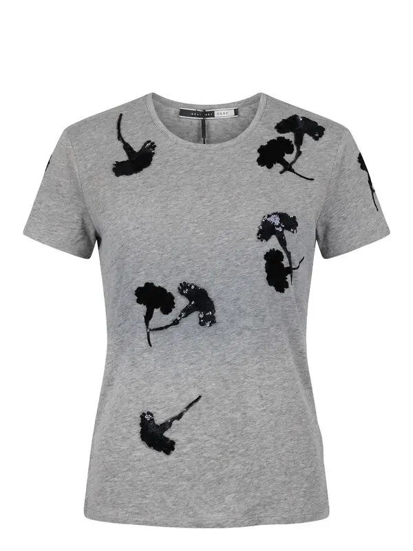 Sportmax Short Sleeve T-shirt With Sequined Applique - Gray