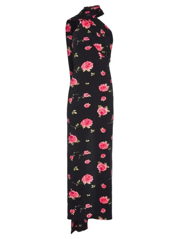 Magda Butrym Sleeveless Floral Print Maxi Dress With Belt - Black
