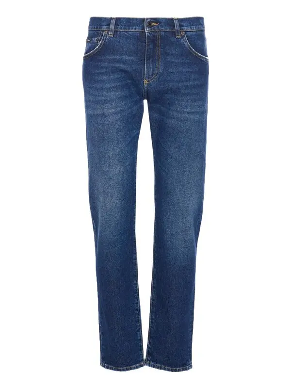 Dolce & Gabbana Logo Plaque Straight Leg Jeans - Blue