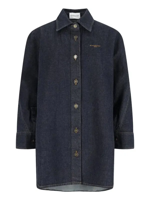 Givenchy Embroidered Logo Denim Shirt - Black