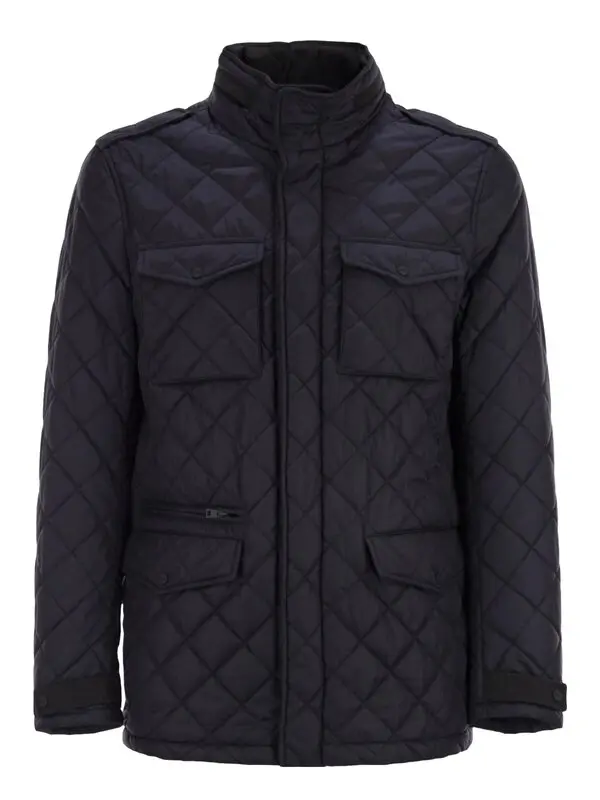 Herno Diamond Quilted Cotton Jacket With High Collar - Black