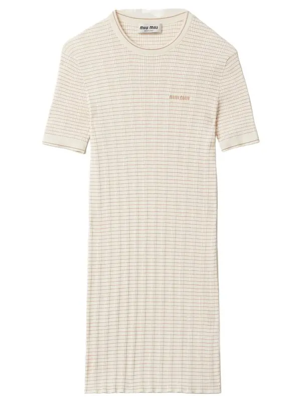 Miu Miu Ribbed Knit Short Sleeve Mini Dress - No