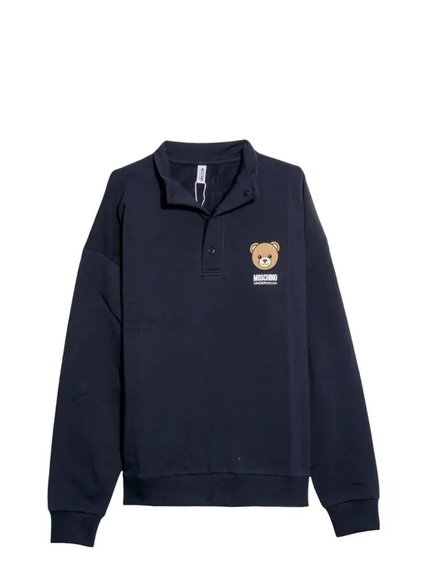 Moschino Long Sleeve Collared Sweatshirt With Bear Print - Black