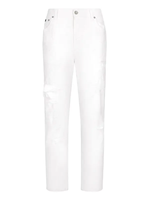 Dolce & Gabbana Distressed Logo Plaque Jeans - White